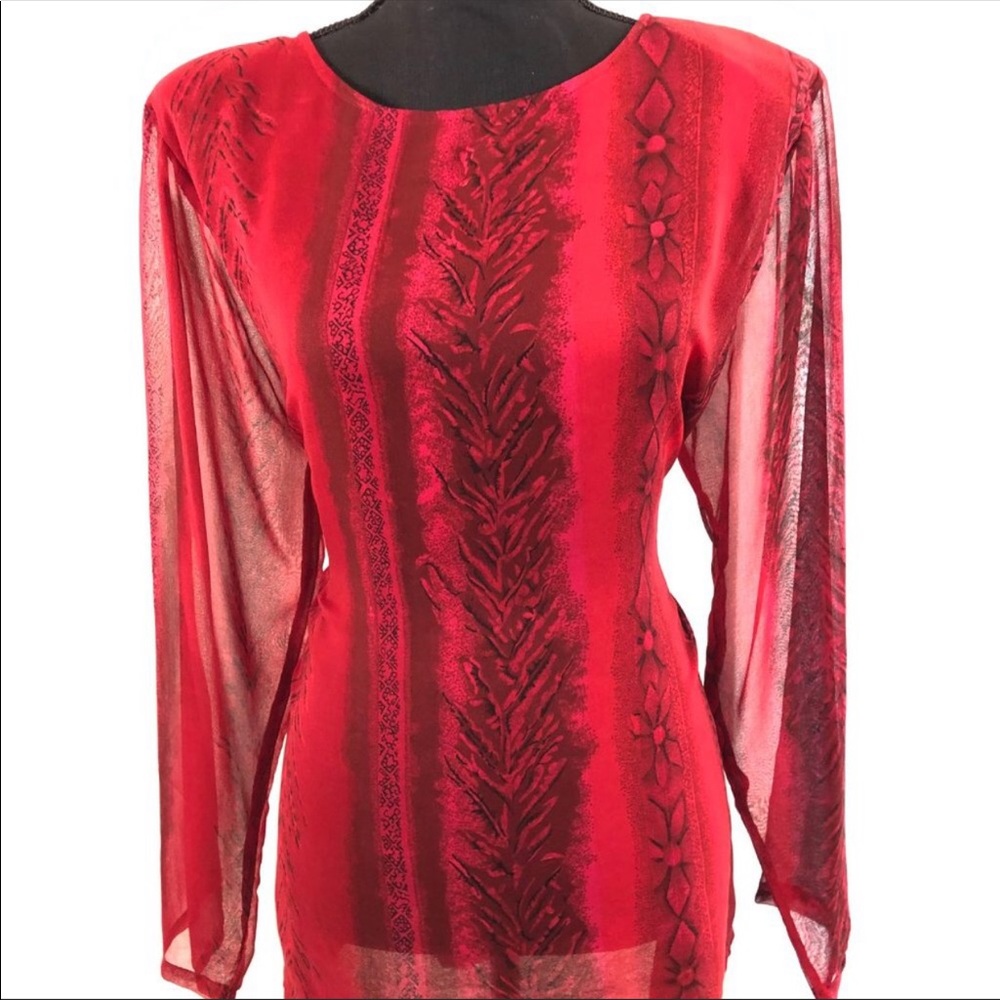 Beautiful Sheer Red Outfit With Scarf - Gem